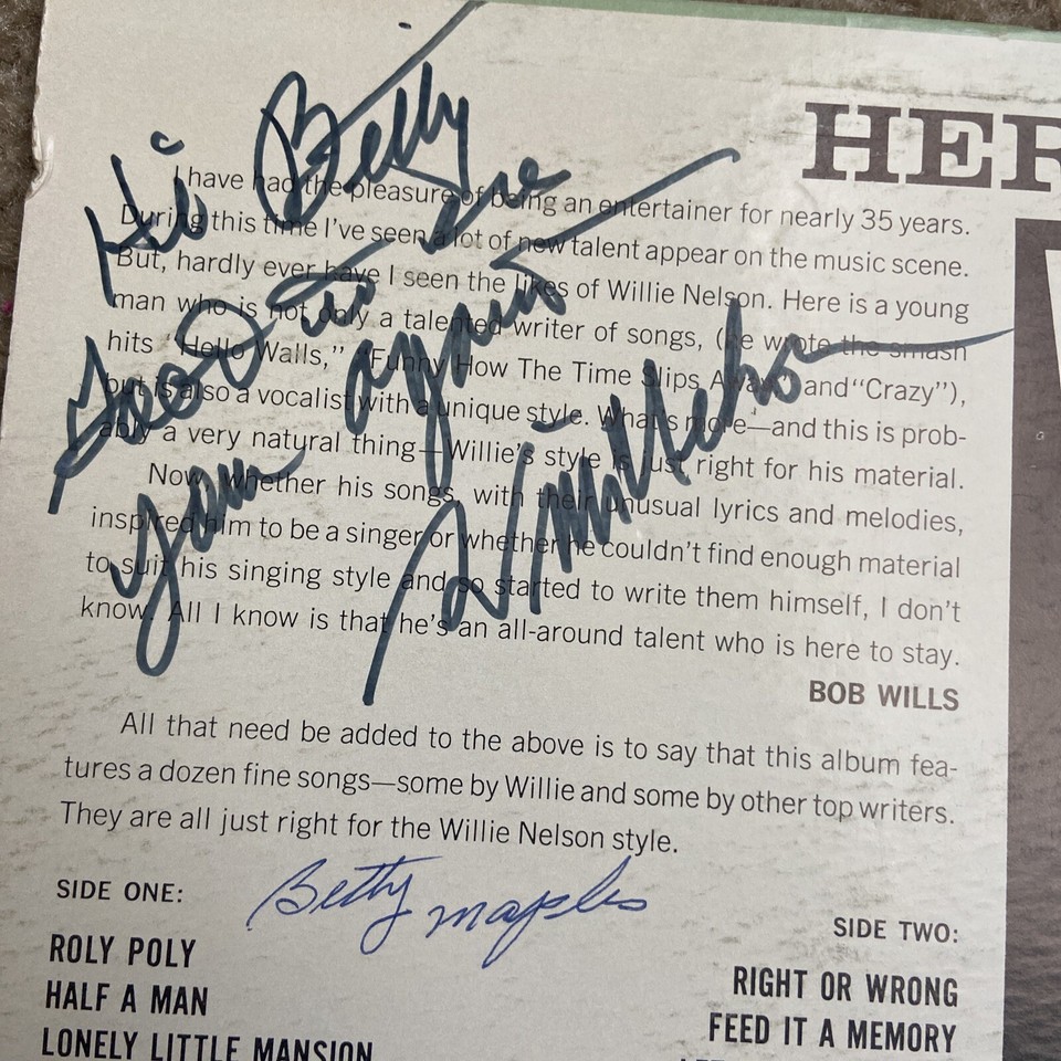 WILLIE NELSON HERE'S WILLIE NELSON LP 1966 Liberty Autograph Signed ...