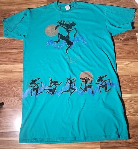 VTG Single Stitch Jerzees Aztec Moose Southwest Long T-shirt Night Gown ...