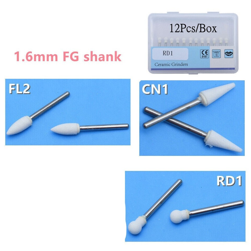 Dental White Stone High Speed Polishing Burs FG Cone/Flame/Round ...