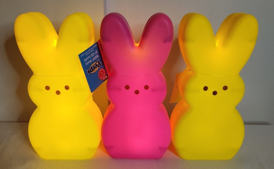 3-10” Yellow Pink Peeps Blowmold Light Up Bunny Rabbit LED Lamp MANTLE ...