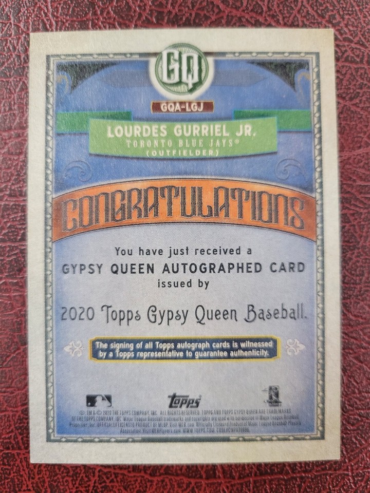 Lourdes Gurriel Jr. 2020 TOPPS GYPSY QUEEN AUTHENTIC AUTO #GQA-LGJ BLUE ...