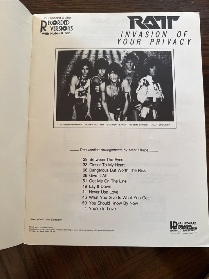 Ratt - Invasion of Your Privacy Guitar Notation & Tab Song Book (S706 ...