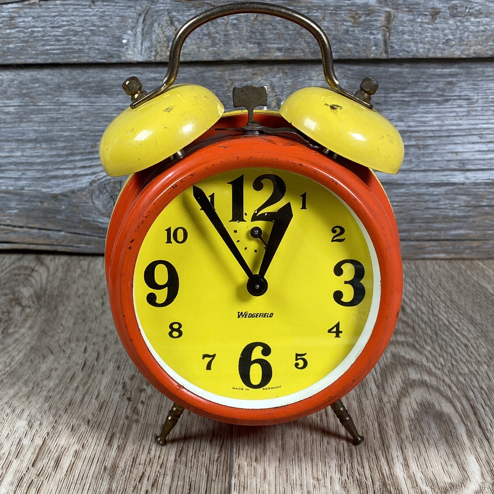 Vintage Unique Bell Alarm Clock Round, Working Alarm Orange and Yellow ...