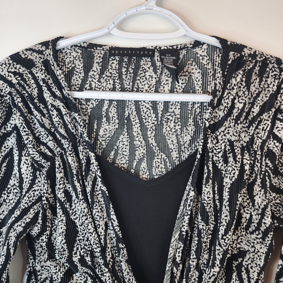 APOSTROPHE Animal Print Women Size Small 3/4 Sleeve Black And White ...