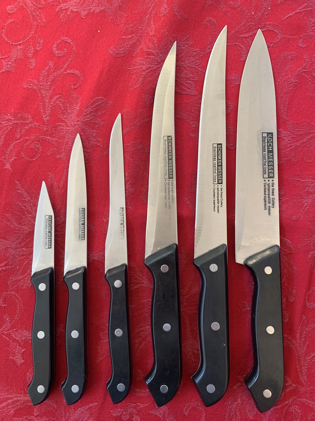 6PC knife LOT~ KUCHEN,AUSBEIN, GEMUSE AND SCHINKEN MESSER STAINLESS ...