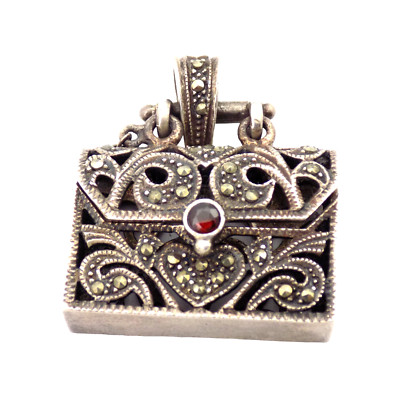 Vintage Sterling Silver Marcasite Handbag Purse Locket Pendant 16.7Gr ...