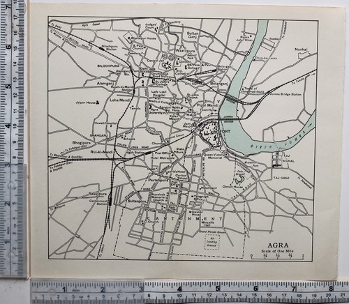 1959 INDIA INDIAN PAKISTAN TOURIST MAP AGRA RAILROADS POST OFFICE BANK ...