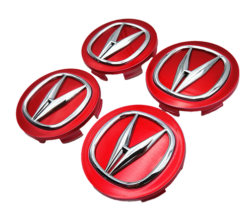 4 pc Set of Red with Chrome Logo Wheel Center Hub Caps For ACURA Size ...