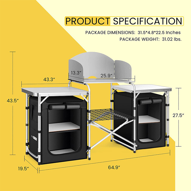 Camping Kitchen Table Picnic Cabinet Table Portable Folding Cooking ...
