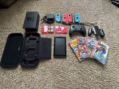 Nintendo Switch Console Bundle - Neon Red & Blue Joycons W/ Games ...
