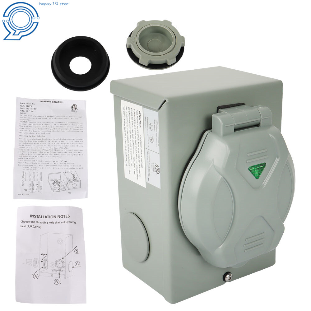 120/250V 50 Amp Generator Power Inlet Box SS2-50P 3 Prong Power Inlet ...