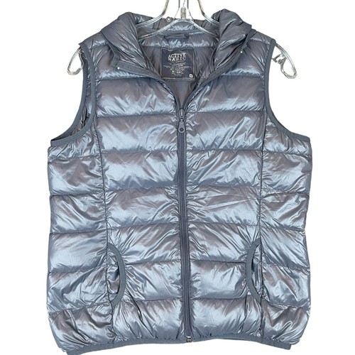 Active Basic Down Vest Women’s M Silver Hood Ultra Lightweight Feather ...