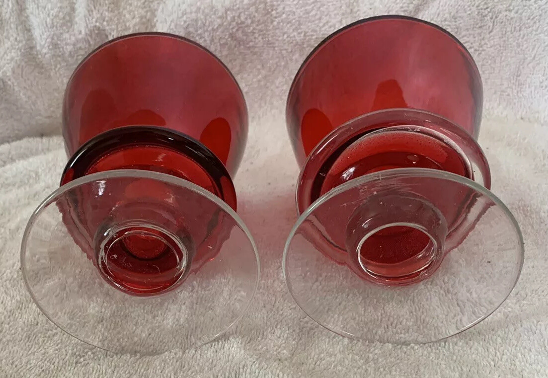 Set of 2 Short Cocktail Holiday Red Glasses Clear Foot & Ring at Glass ...