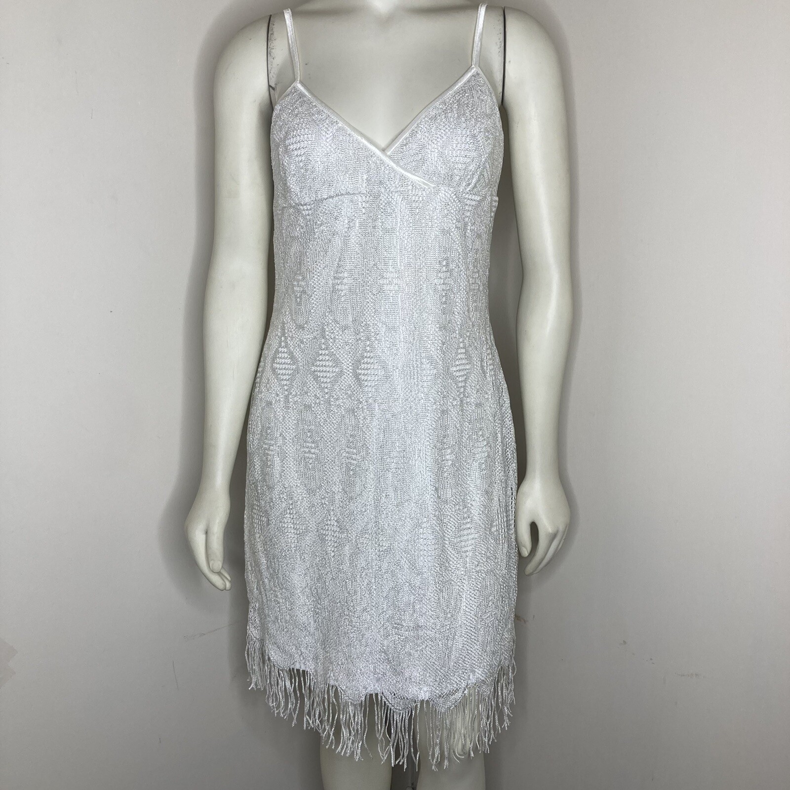 Fredericks Of Hollywood Flapper Dress Size L White Silver Fringe Hem ...