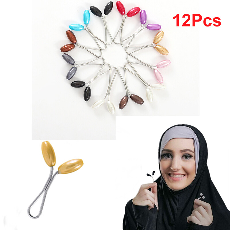 12X U-shaped Brooch Pins Hijab Scarf Pearl Safety Pin Sweater Shawl ...