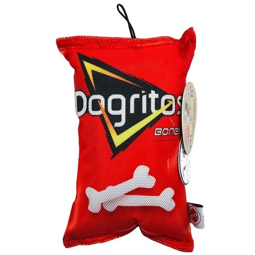 Dogritos Bones Chip Red Squeaky Crinkle Thrash Plush Toss Shake Dog Toy ...