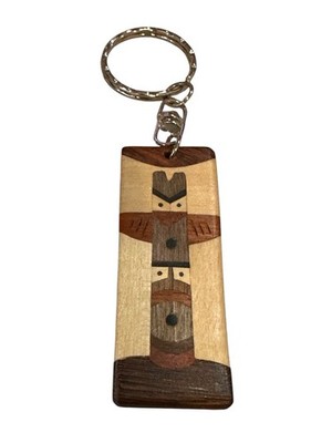 Alaskan Inuit Totem Wood Inlay Double Sided Keychain Key Ring | eBay