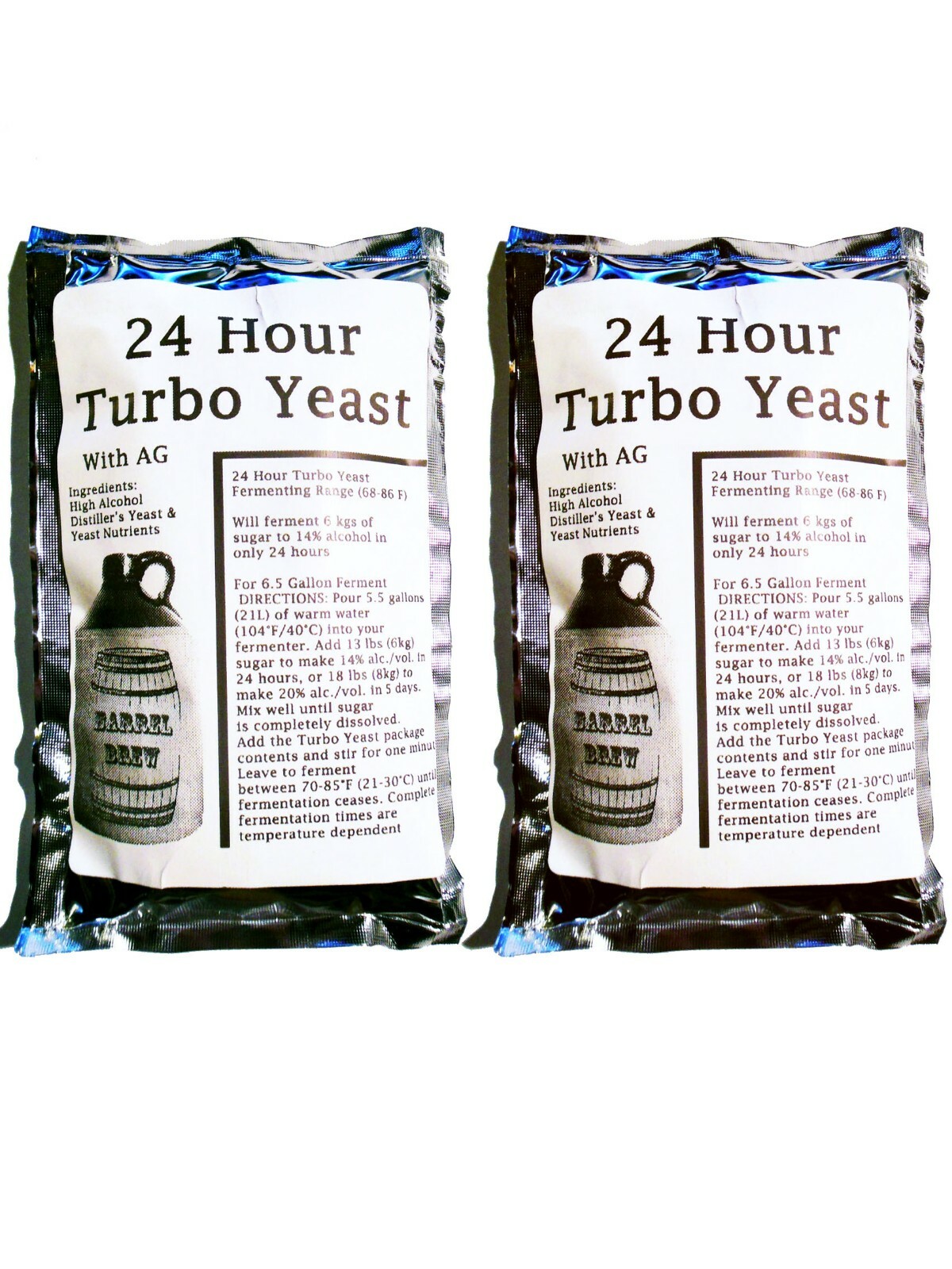 2 Packs 24 Hour Turbo Yeast w/ AG - Moonshine Alcohol Whiskey Rum Vodka ...