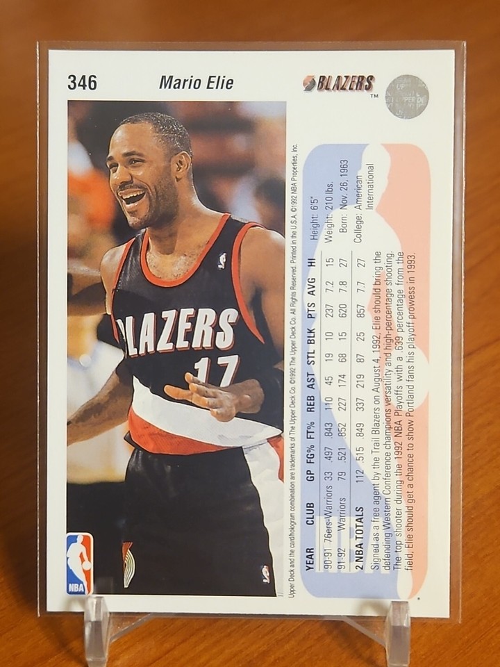 Mario Elie 1992 Upper Deck 346 Portland Trail Blazers Basketball Card ...