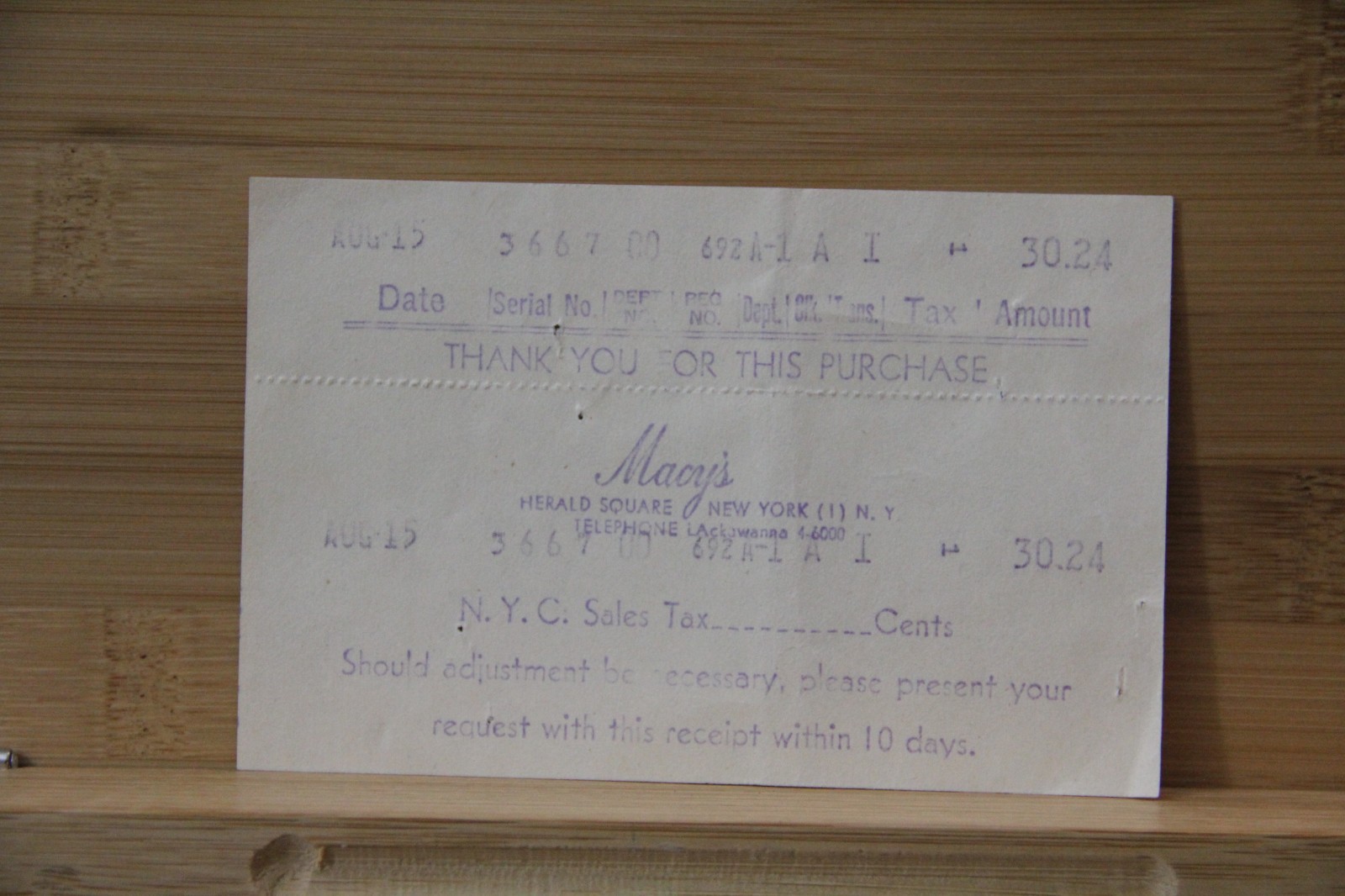 Vintage MACY's Department Store Sales Receipt New York City Herald ...