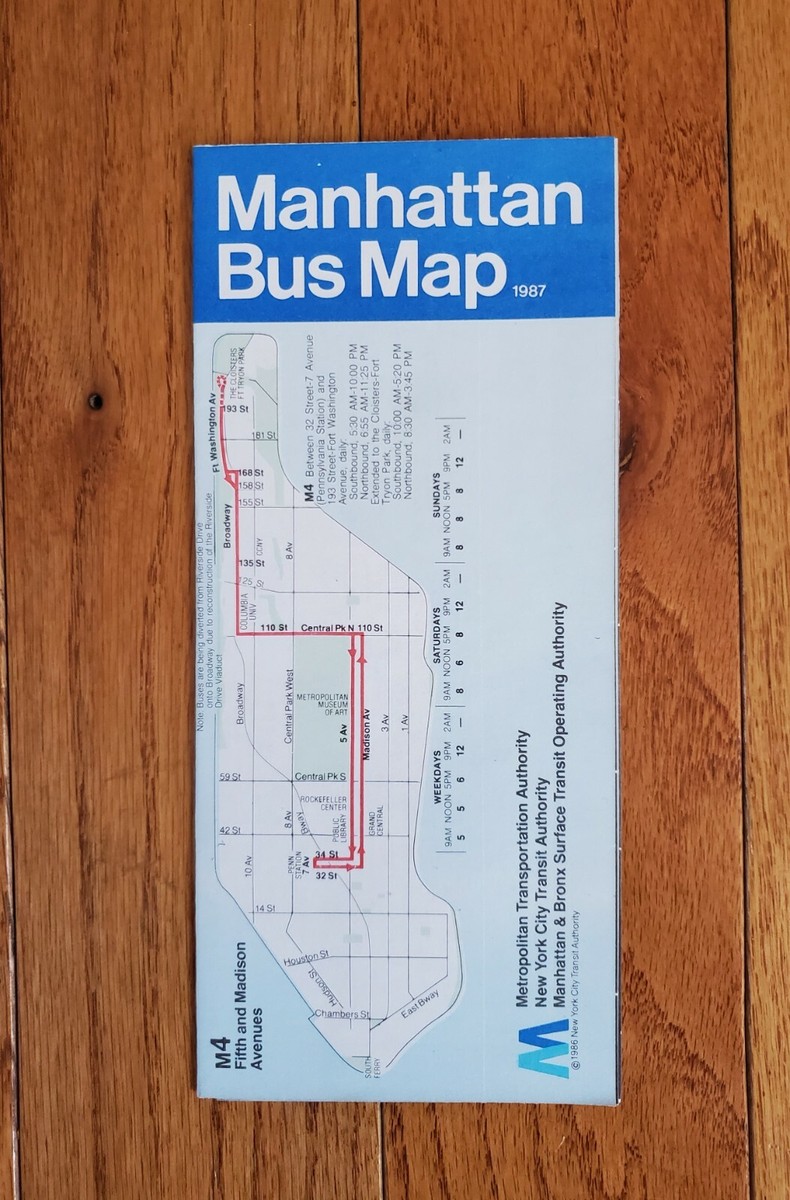 Transit Bus Map Manhattan Nyc Antiques, Art, Vintage