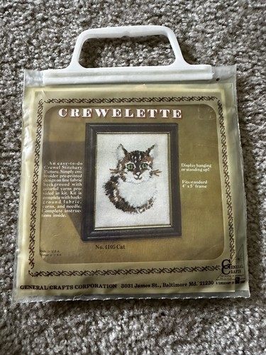 Vintage Crewel Kit Cat #4105 Fits 4x 5 Frame Sealed | eBay