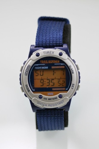 Timex Men Watch Plastic Gray Blue Nylon Light Alarm Chron Date 100m ...