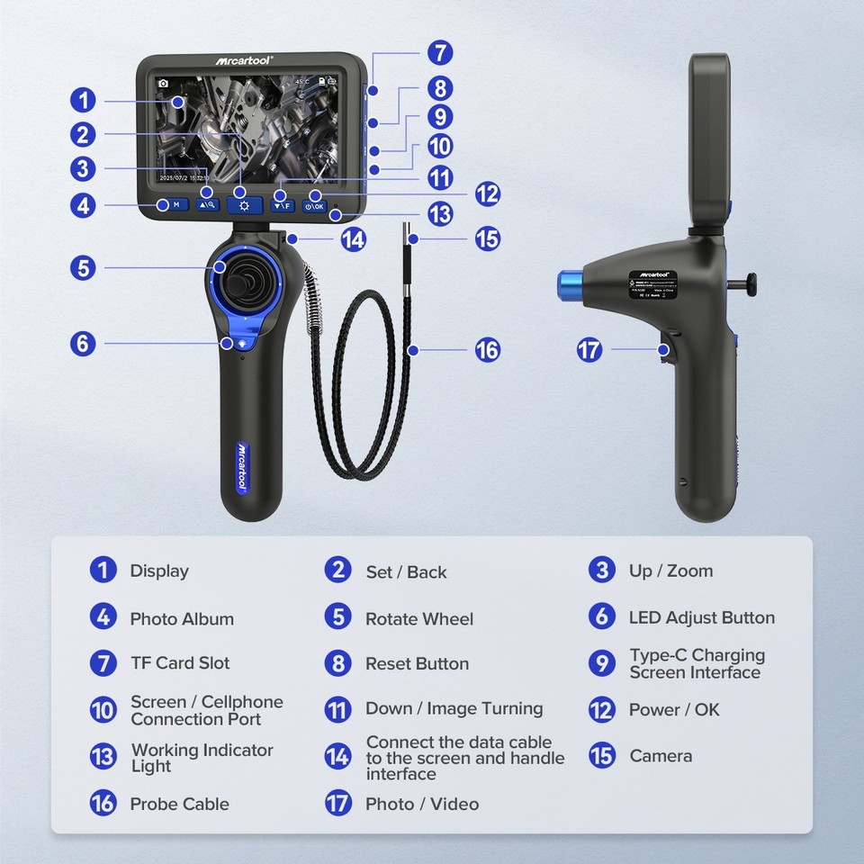 4-Way 360° Articulating Borescope Endoscope with light Inspection ...