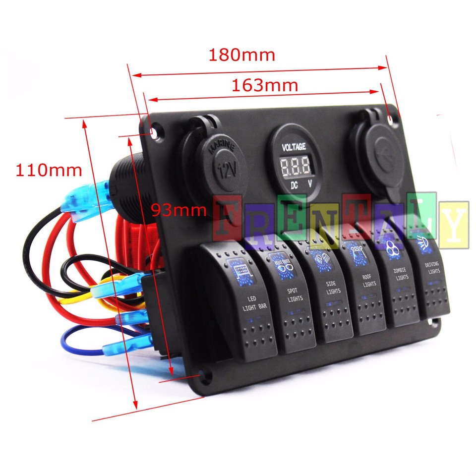 Car Marine Boat 6-Gang Waterproof Circuit Blue LED Rocker Switch Panel ...