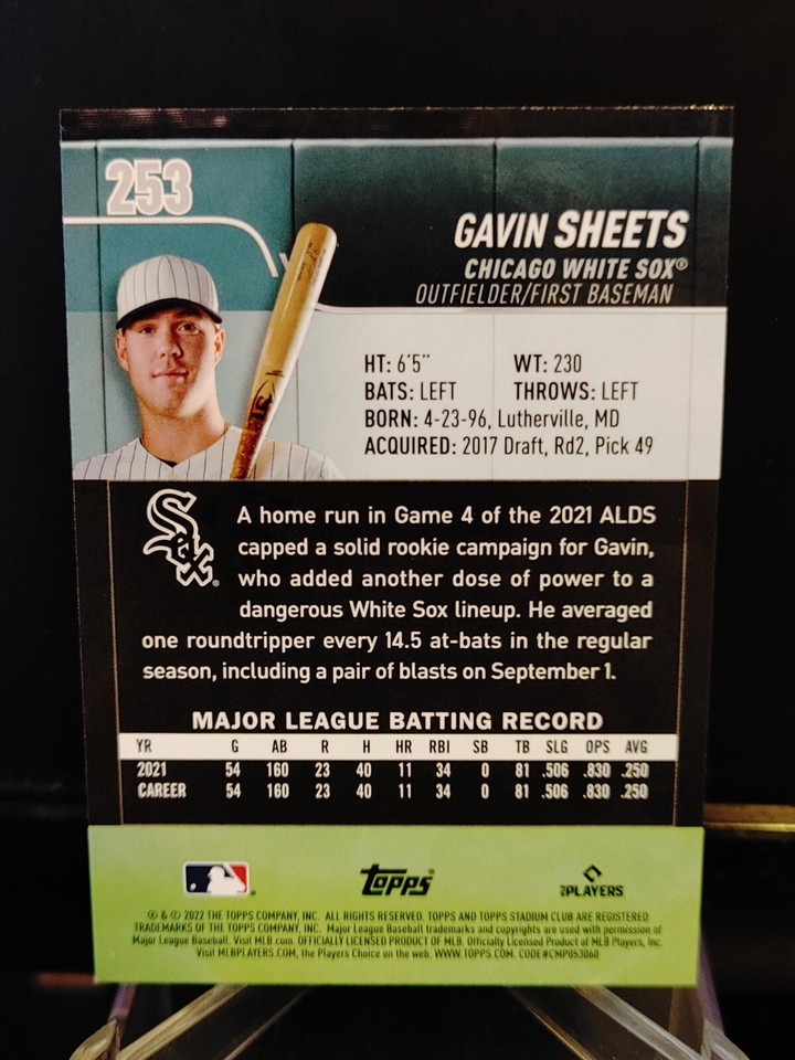 Gavin Sheets RC 2022 Topps Stadium Club #253 - Chicago White Sox | eBay