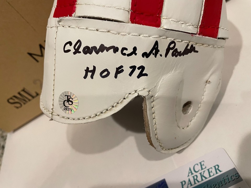 Clarence Ace Parker signed Leather Mini Helmet Autograph w/"HOF 72" TSC ...