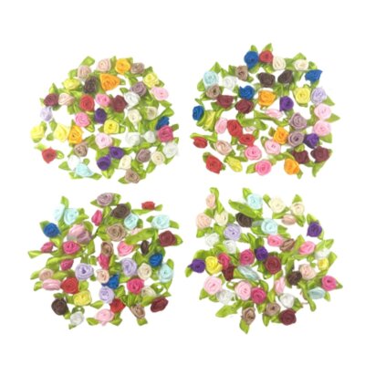 400pcs 1CM Mini Artificial Flowers Heads Small Ribbon Roses DIY Crafts ...