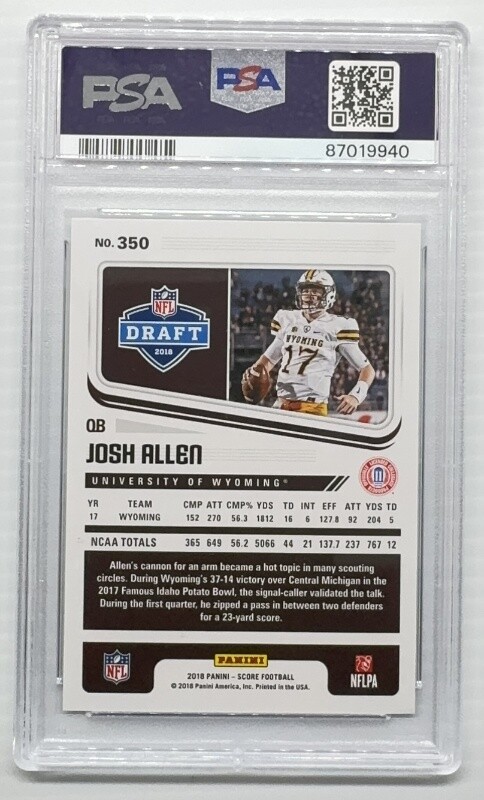 2018 Score Josh Allen Rookie Card RC #350 PSA 10 Buffalo Bills (40) | eBay
