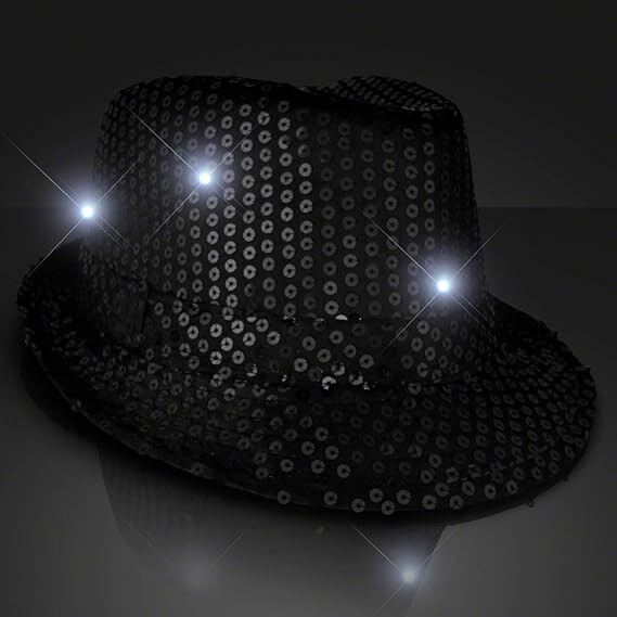Black Sequin LED Light Up Hat fedora stage prop party theatrical dance ...