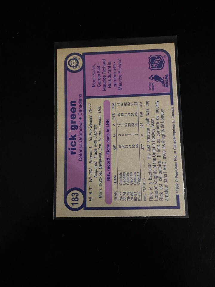 Rick Green 1982 O-Pee-chee hockey card Canadiens 183 NRMT-MT PWE | eBay