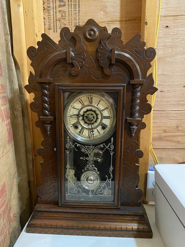 1874 Vintage Antique USA WATERBURY Alarm,time,Strike,Clock, Golden Oak ...