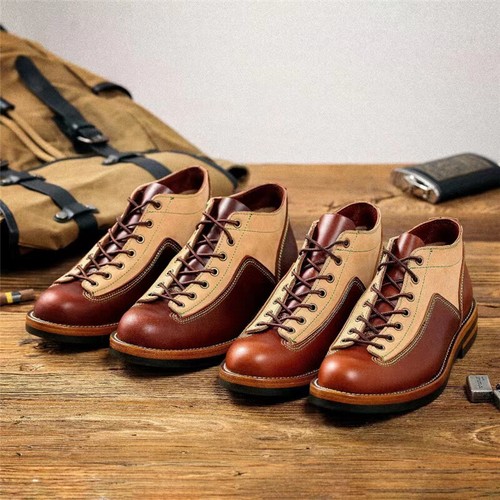 Men's 2 Toned Handcrafted Handmade Leather Lace to Toe Low Monkey Boots ...