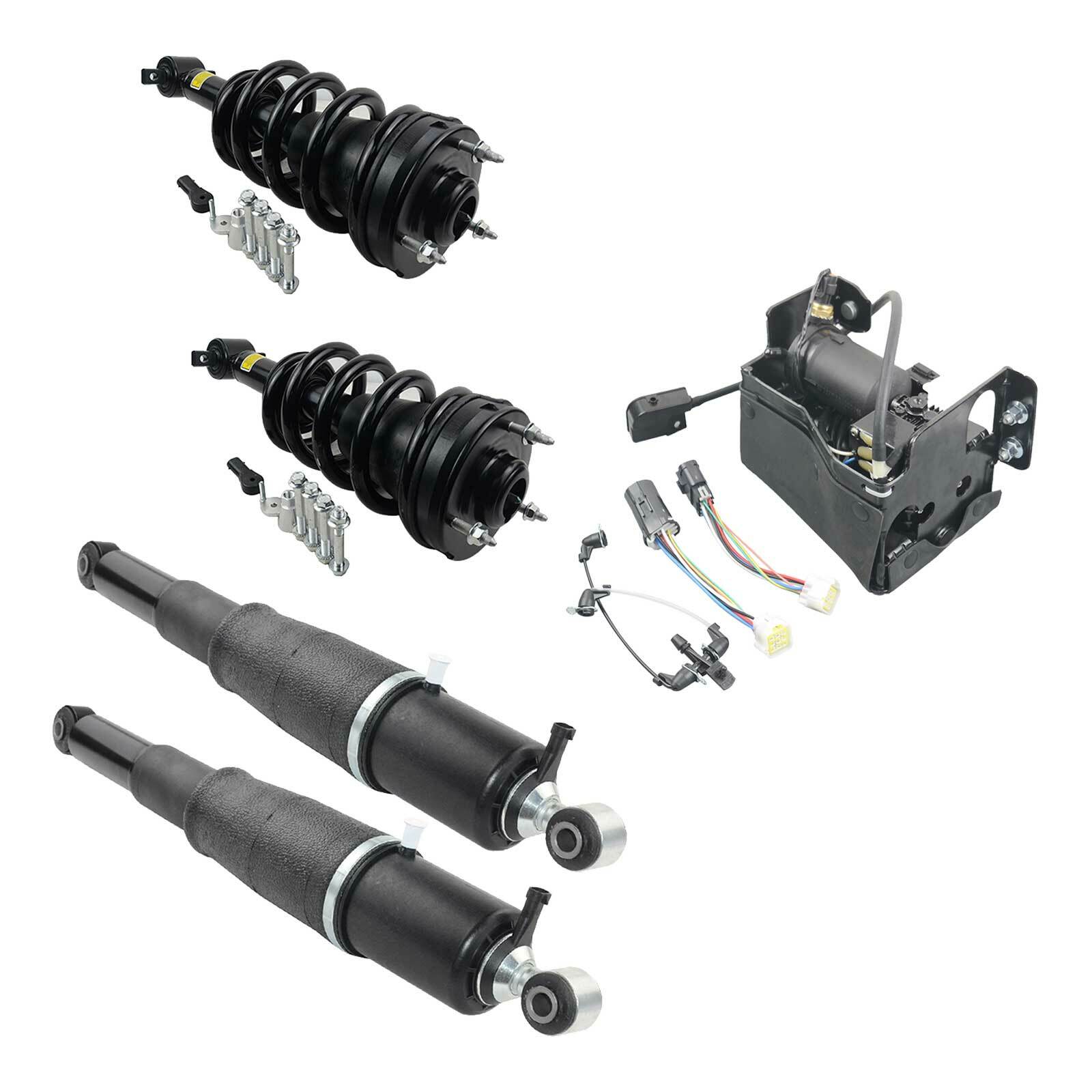 2× Front Shock Absorbers + 2× Rear Air Strut + Compressor for Chevy GMC ...