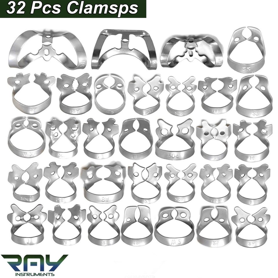 32 PCS Dental Endodontic Rubber Dam Clamps Restorative Brinker Tissue ...