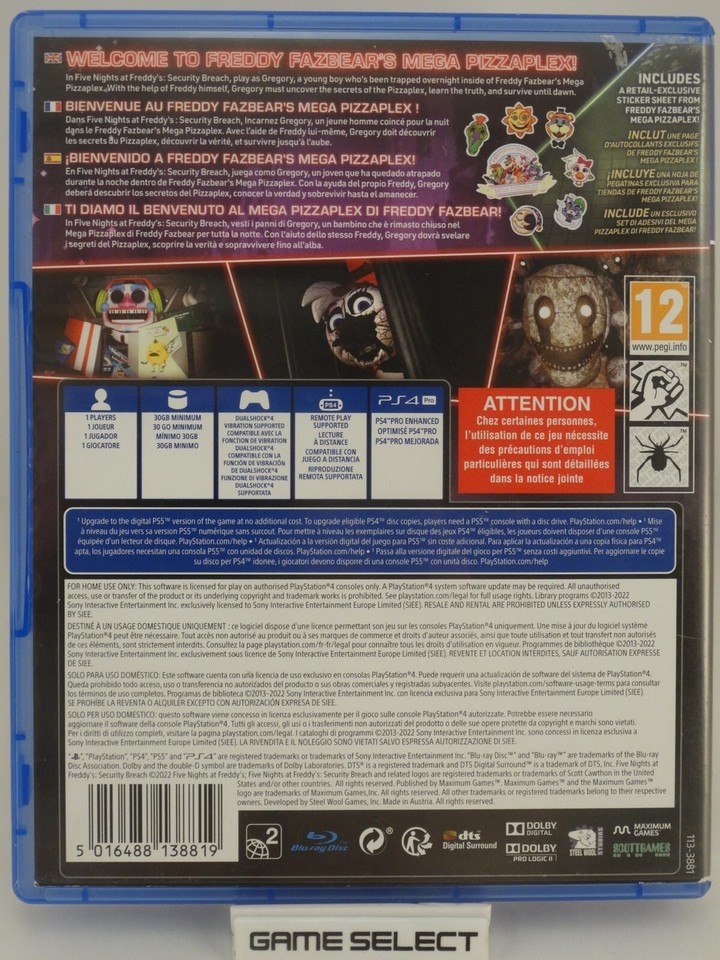 Five Nights At FREDDY'S Secutiry Breach ps4 playstation 4 pal Eur ...