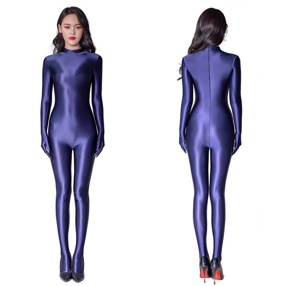Ultra Shiny Zentai Bodysuit Zip Jumpsuit Catsuit Cosplay Footed Unitard ...
