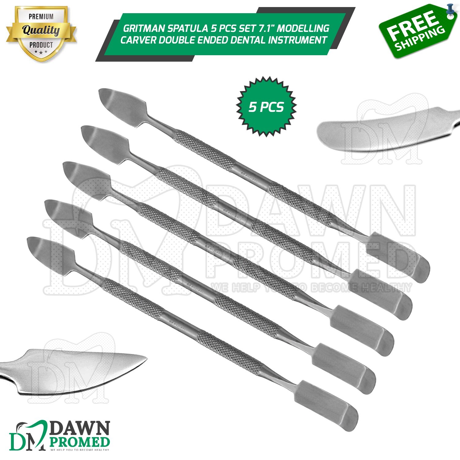 Gritman Spatula 5 Pcs Set 7.1" Modelling Carver Double Ended Dental ...