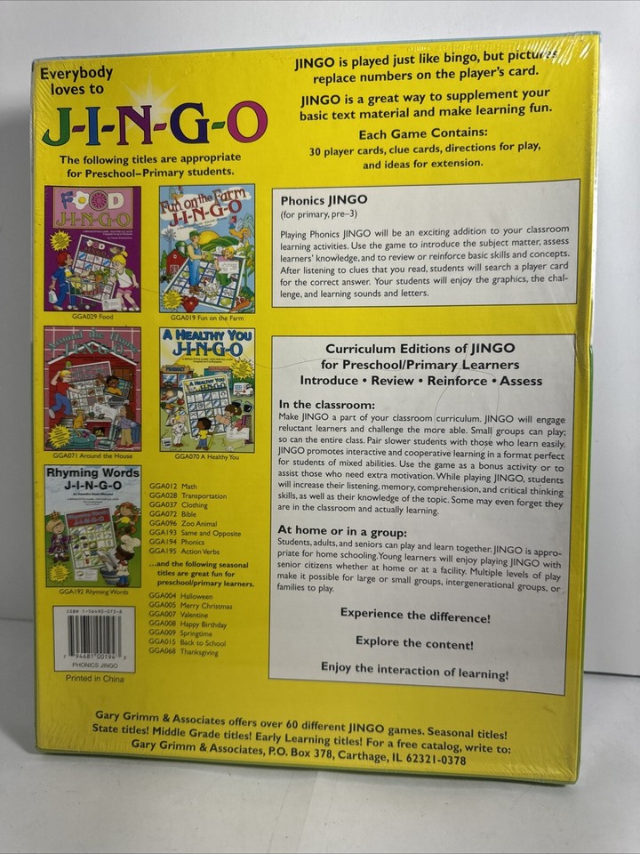 JINGO Phonics Educational Bingo Style Game New | eBay