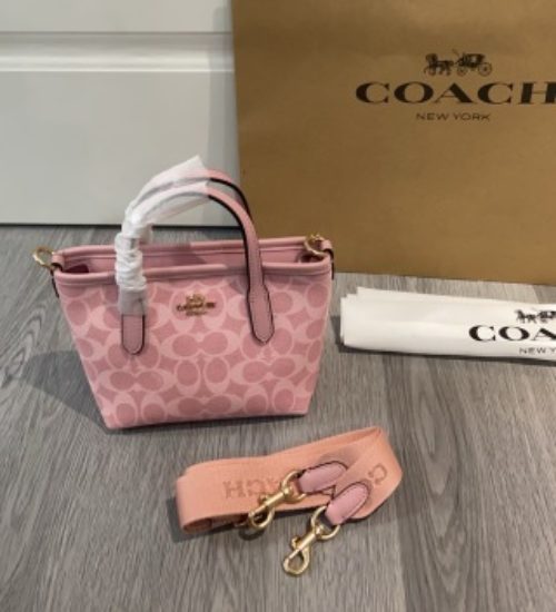 COACH CW032 City Mini Tote Bag in Signature Canvas [Gold/Powder Pink ...