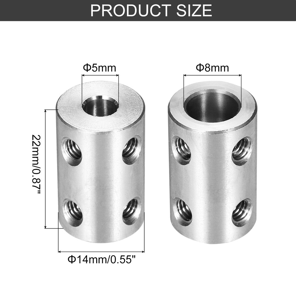 6 Pcs 5mm to 8mm Shaft Coupler Connector L22mm x D14mm Rigid Coupling ...