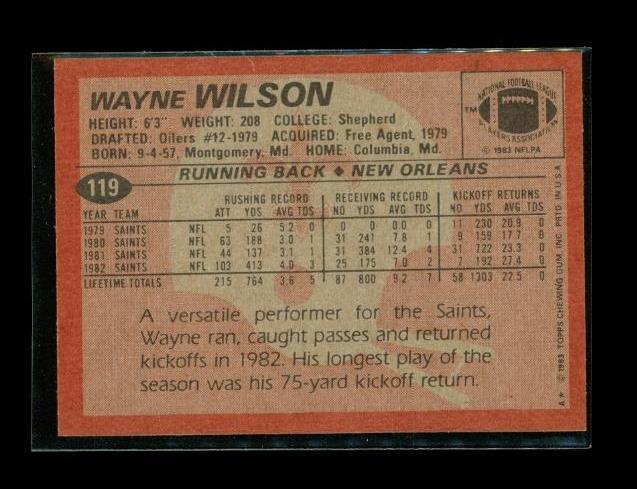 Vintage 1983 TOPPS Football Trading Card #119 WAYNE WILSON New Orleans ...