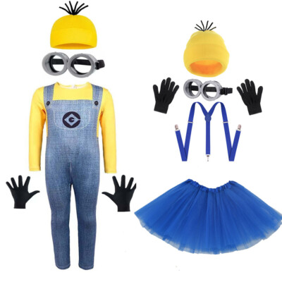 Halloween Minions Cosplay Costume Adults Kids Fancy Dress Beanie Glove ...