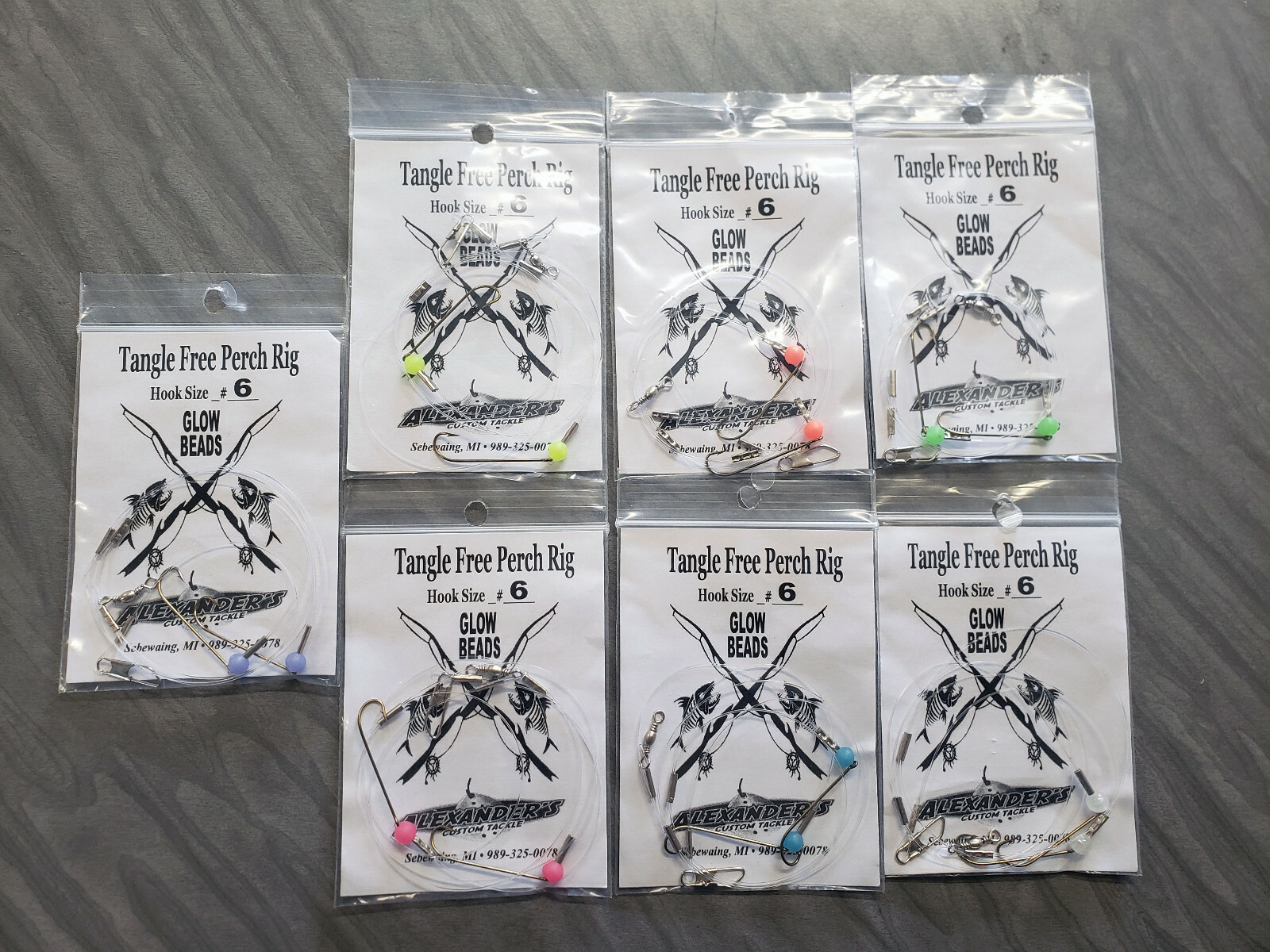 Tangle Free Perch Rigs **GLOW BEADS** #6 Carlisle hooks - New - 7 ...