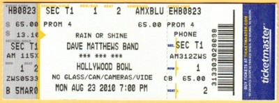 2010 DAVE MATTHEWS BAND Concert Ticket HOLLYWOOD BOWL California DMB | eBay