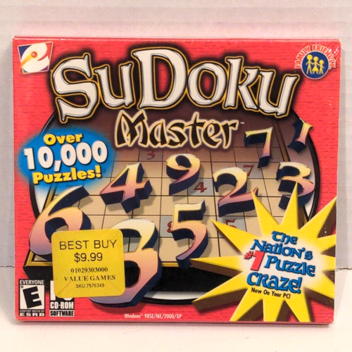 SuDoku Master 10,000 Puzzles 2005 PC CD-ROM Software NEW! FACTORY ...